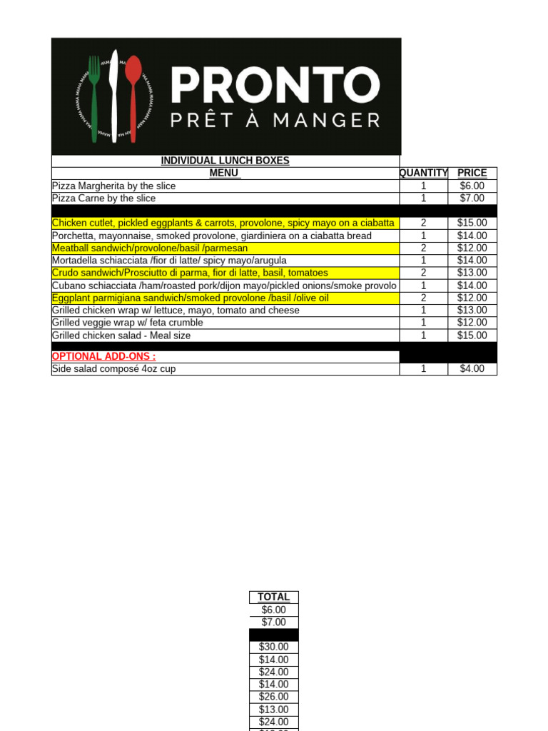 Individual Lunch Box Menu Options | PDF | Cuisine | Foods