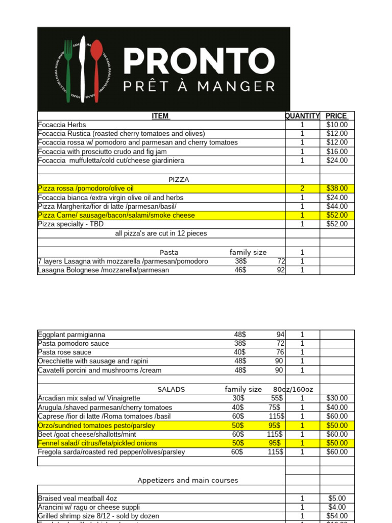 Pronto Catering Menu Overview | PDF | Mozzarella | Pizza