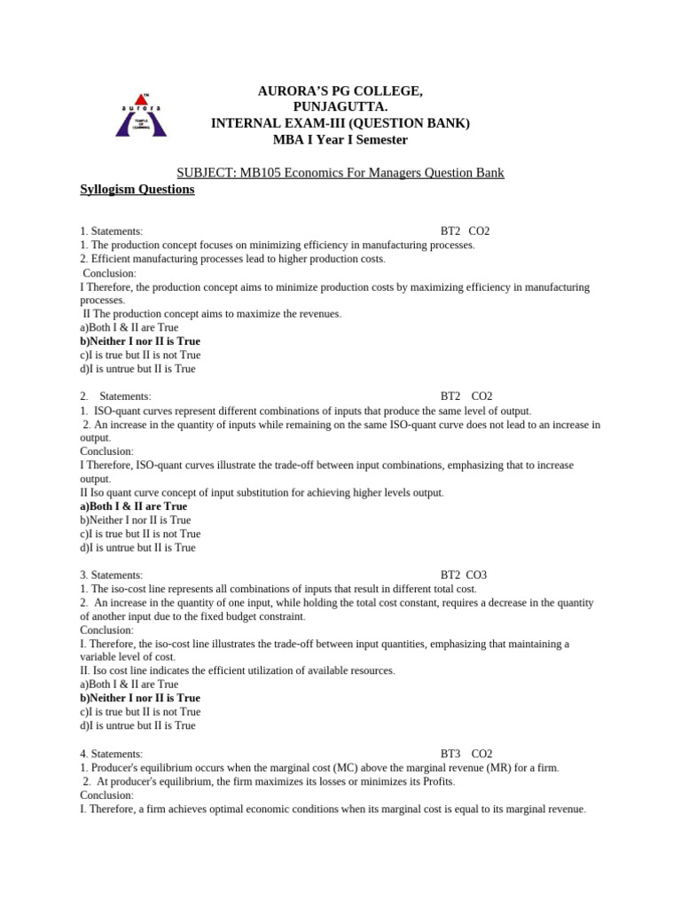 II Internal III Sem Model QP | PDF | Marginal Cost | Fiscal Policy