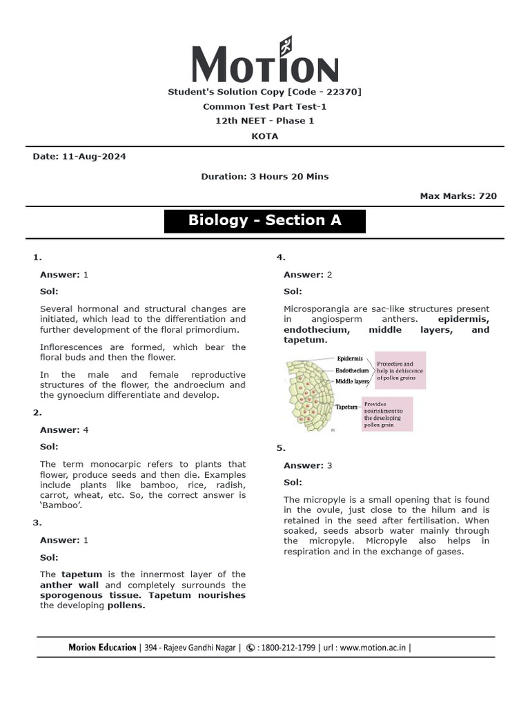 Solution-CMt-1-11-08-2024 (E) ) | PDF | Fertilisation | Menstrual Cycle