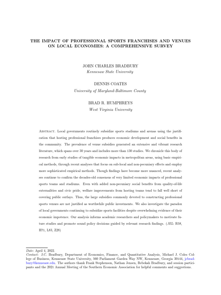 Economic Impacts of Sports Franchises | PDF | Taxes | Subsidy