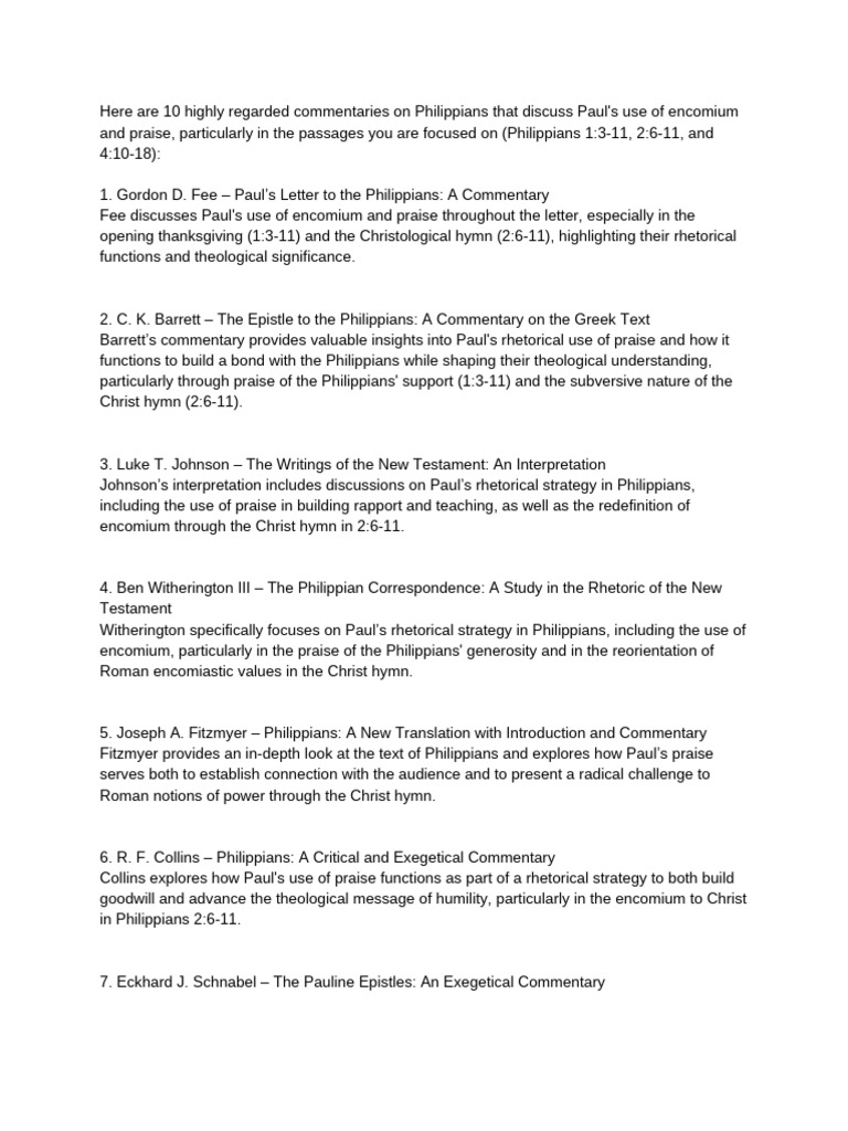 Here Are 10 Highly Regarded Commentaries On Philippians That Discuss ...