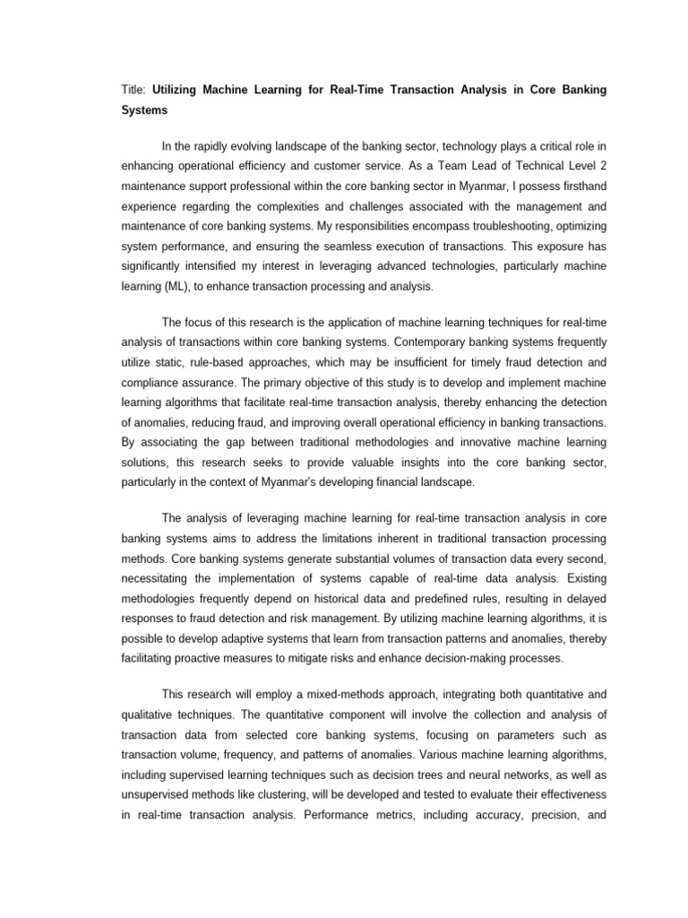Utilizing Machine Learning For Real-Time Transaction Analysis in Core ...
