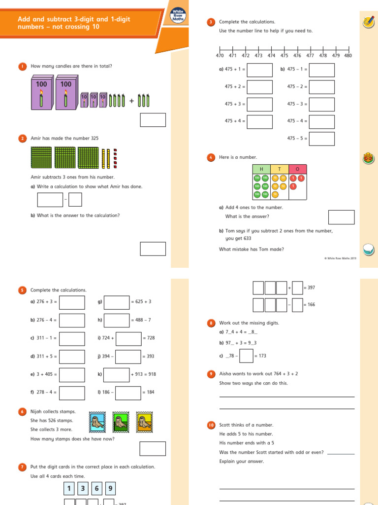 Add-and-subtract-3-digit-and-1-digit-numbers- Math practise sheets ...