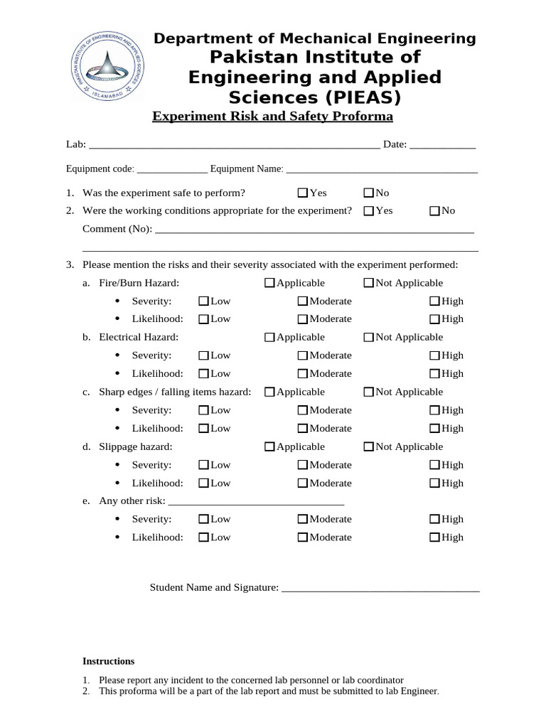 Risk Proforma Lab | PDF | Risk | Hazards