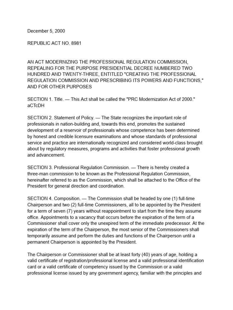 RA 8981 PRC Modernization Act of 2000 | PDF | Prosecutor | Profession