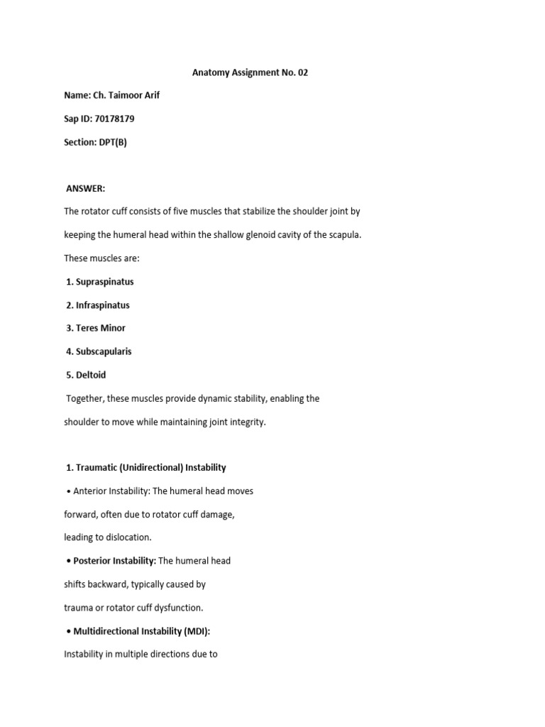 Anatomy Assignment No 2.... 2 | PDF | Shoulder | Joints