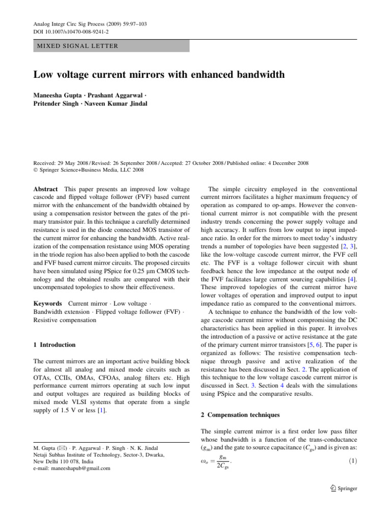 8 Low Voltage Current Mirrors With Enhance | PDF | Electronic Circuits | Mosfet