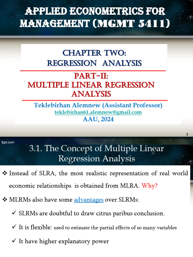 Ch 2 Part Ii Multiple Linear Regression Analysis Ppt Pdf Analysis Of Variance Quantitative