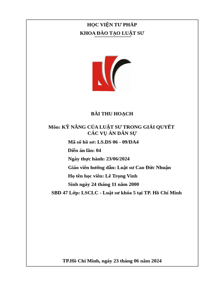 Ho So DS 09 - 47- Lê Trọng Vinh | PDF