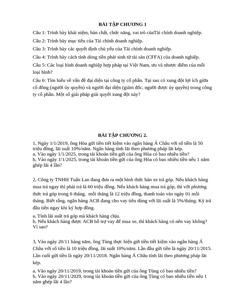 Bài Tập TCDN Chương 2.MỚI | PDF