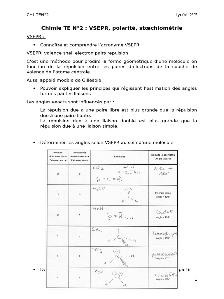Modèle de Gillespie en chimie | PDF | Polarité (chimie) | Liaison chimique
