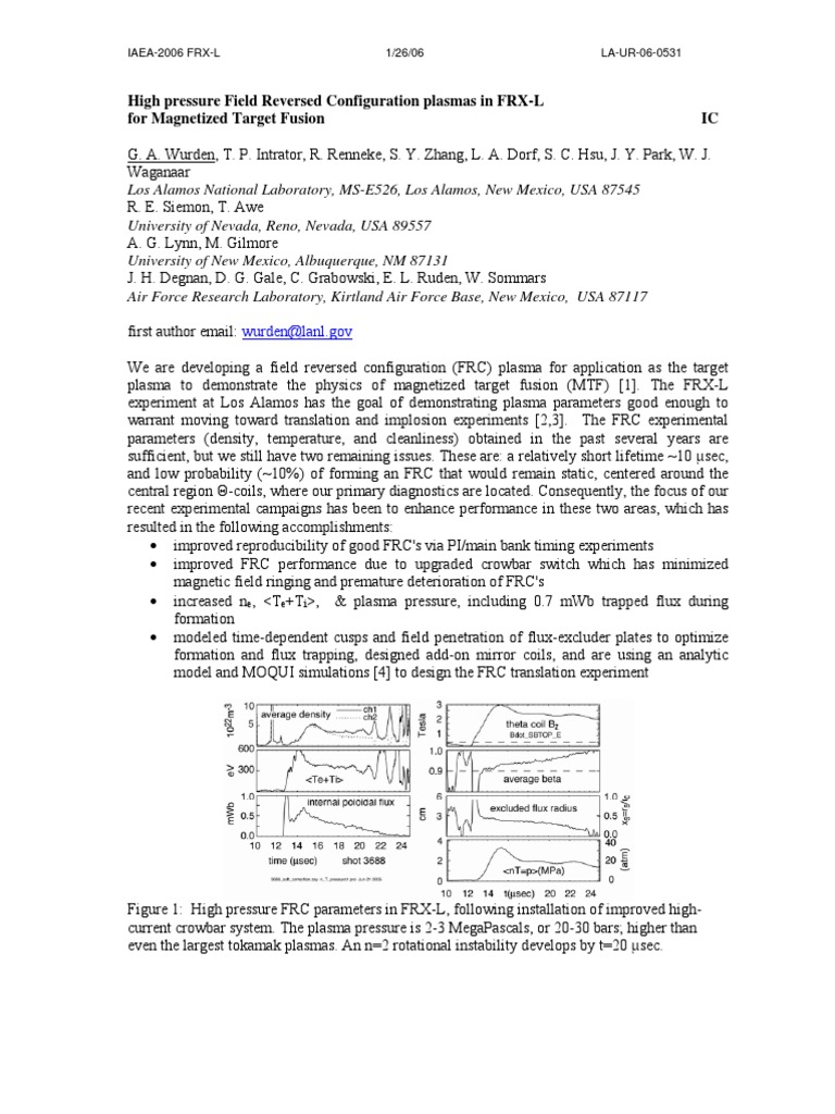 G. A. Wurden Et Al - High Pressure Field Reversed Configuration Plasmas ...