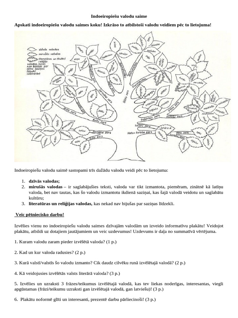 Indoeiropiešu Valodu Saime - Darba Lapa - Pētījums | PDF
