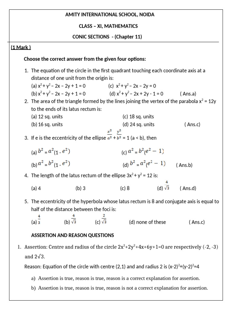 Maths Worksheets Cls 11 Conic Sections | PDF | Elementary Geometry ...