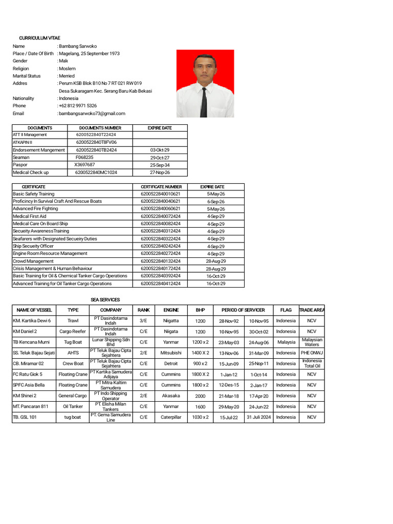 CV. Bambang Sarwoko ATT II | PDF | Merchant Navy | Ships