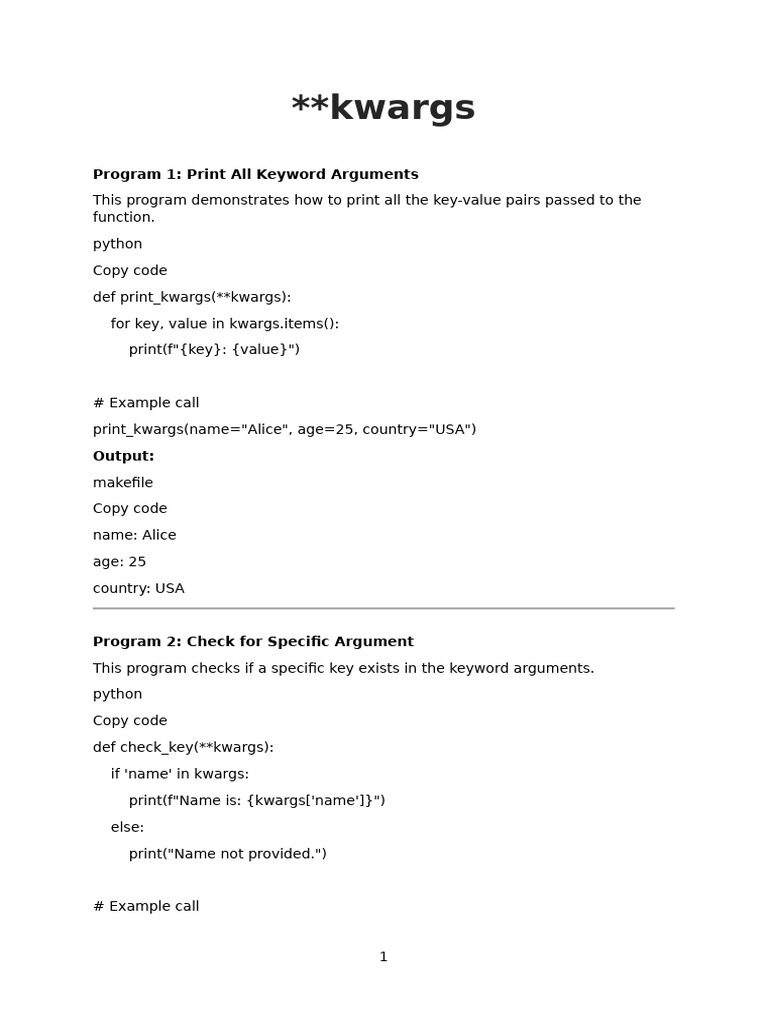 Kwargs Pdf Parameter Computer Programming Control Flow