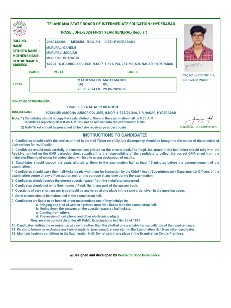 First Year Hall Ticket Download | PDF