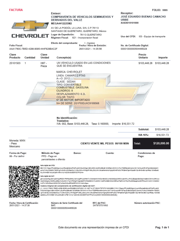 Factura Chevrolet | PDF