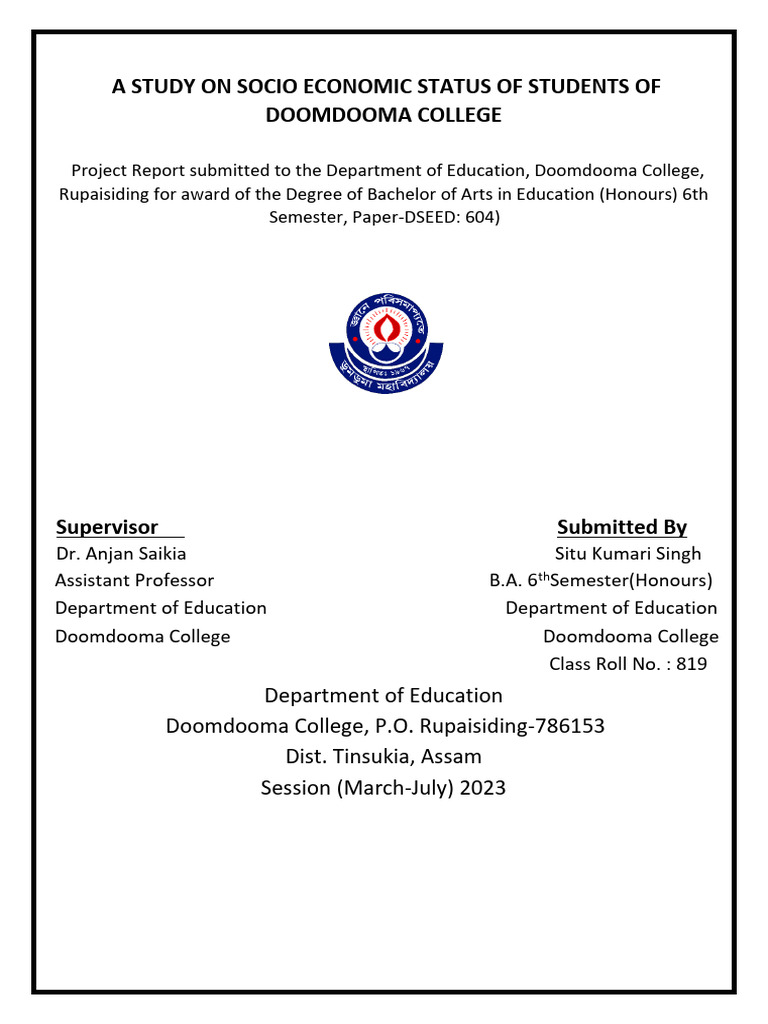 Socio-Economic Status of Doomdooma Students | PDF | Socioeconomic ...
