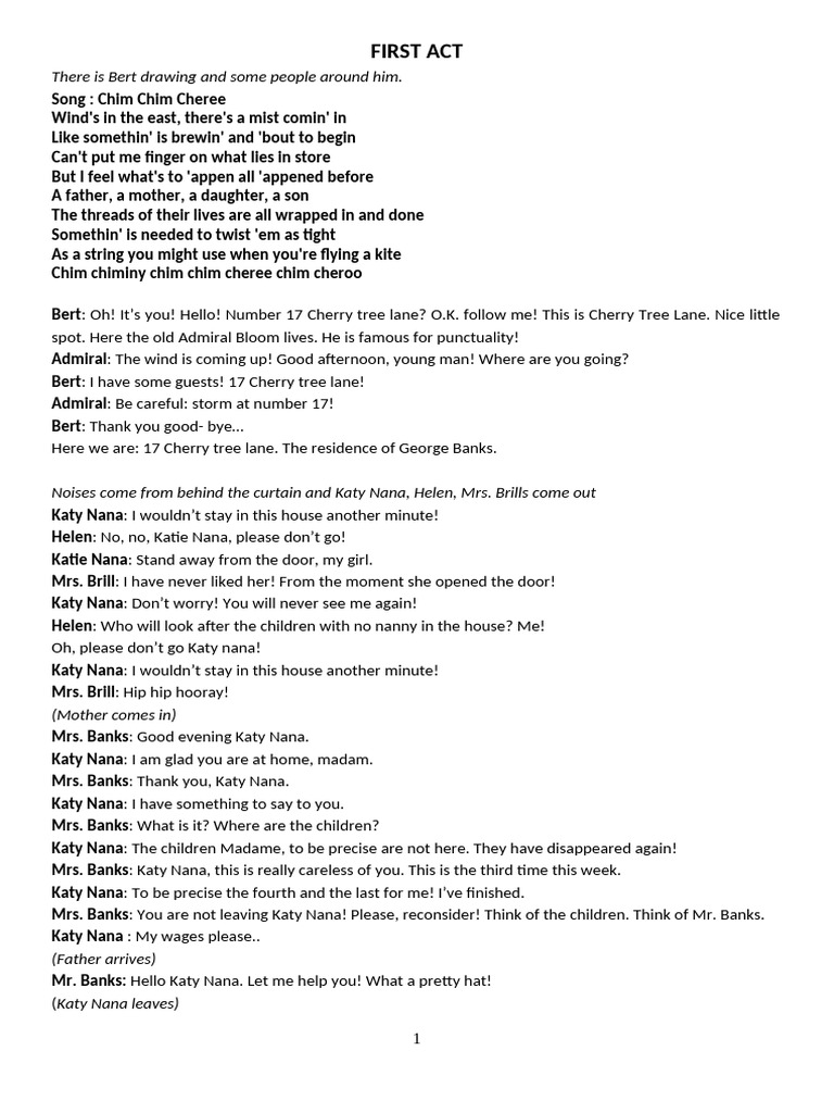 Script Mary Poppins 2019 | PDF