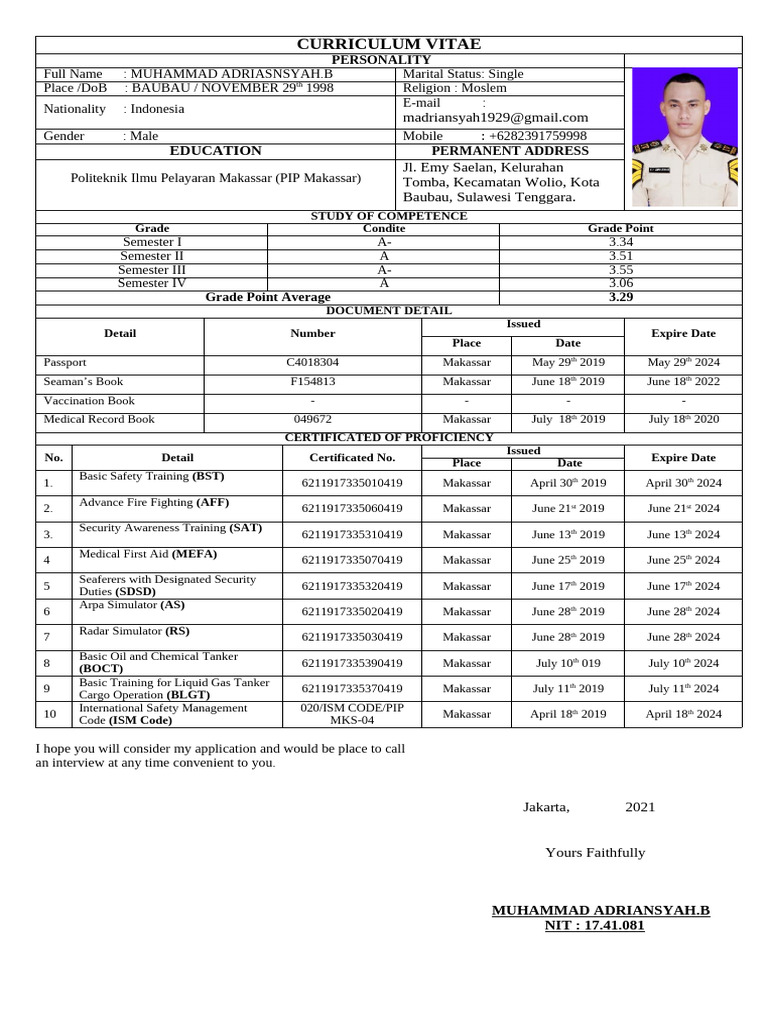 'CV ALDO 2021' | PDF | Merchant Navy | Shipping