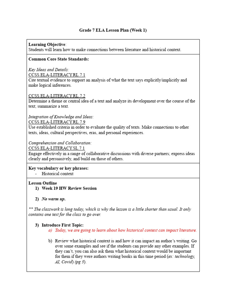 Week 1 Grade 7 ELA Lesson Plan | PDF | Reading Comprehension | Cognition