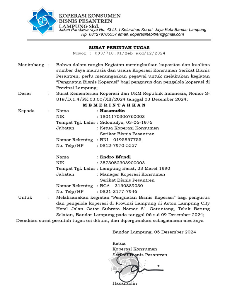 Surat Tugas Koperasi | PDF