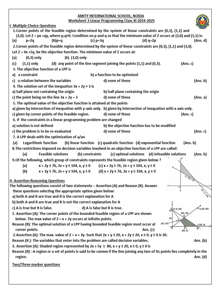 3 Lpp Class Xi 2024 25 Pdf Mathematical Optimization Linear Programming