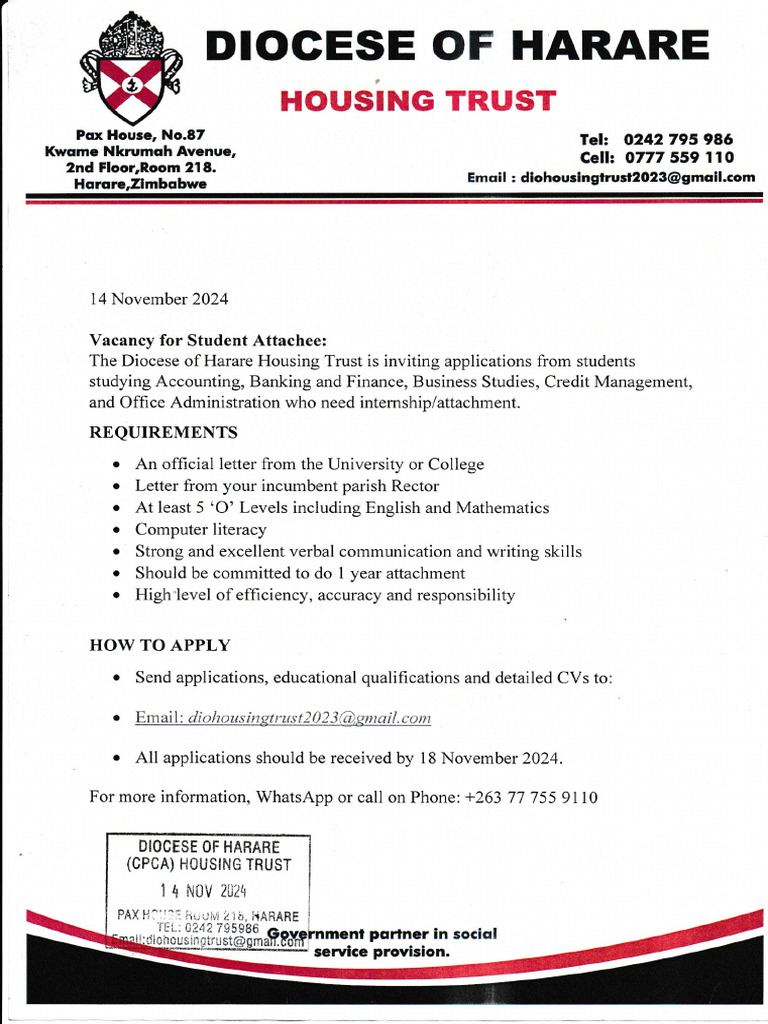 DHHT Vacancy Student Attachee | PDF