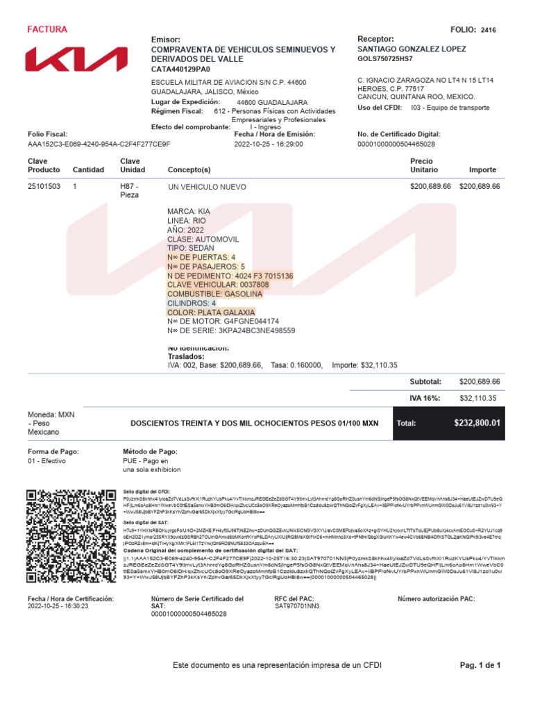 611633939-Factura-kia) | PDF | Vehículo de motor | Transporte