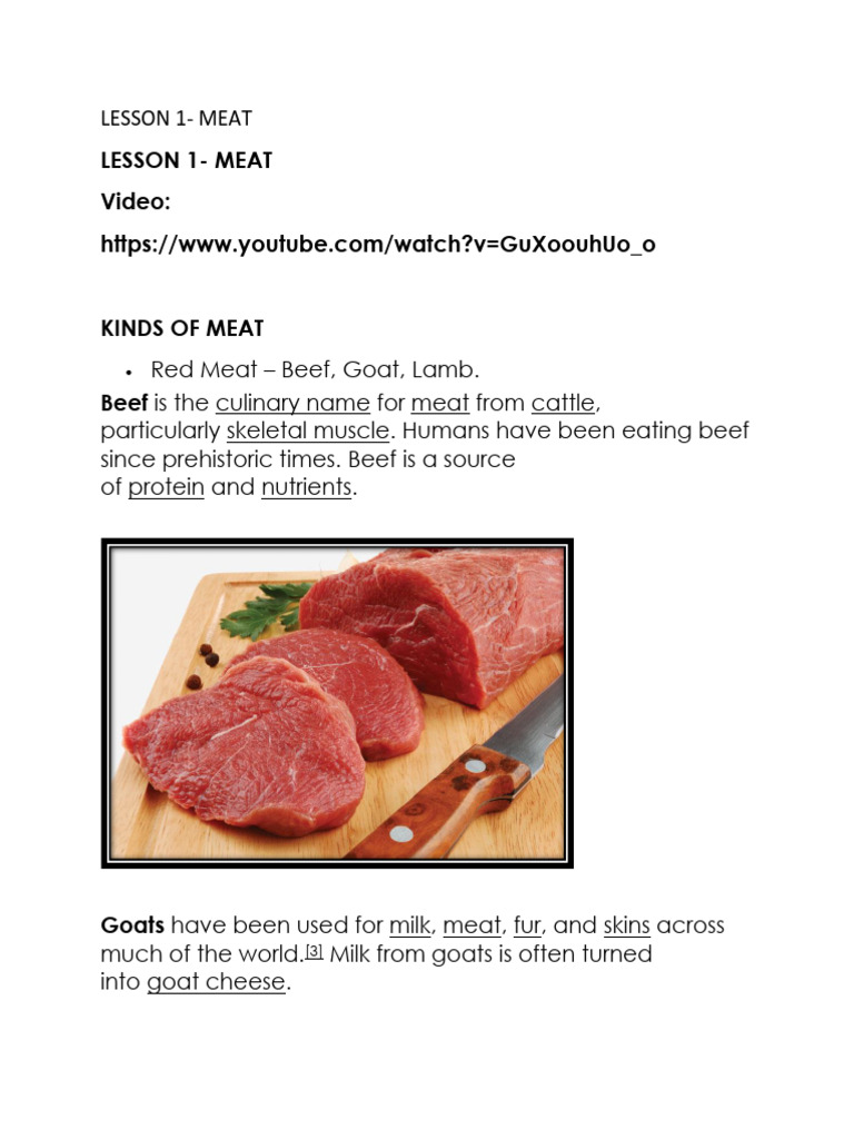 Lesson 1 Meat | PDF | Lamb And Mutton | Meat