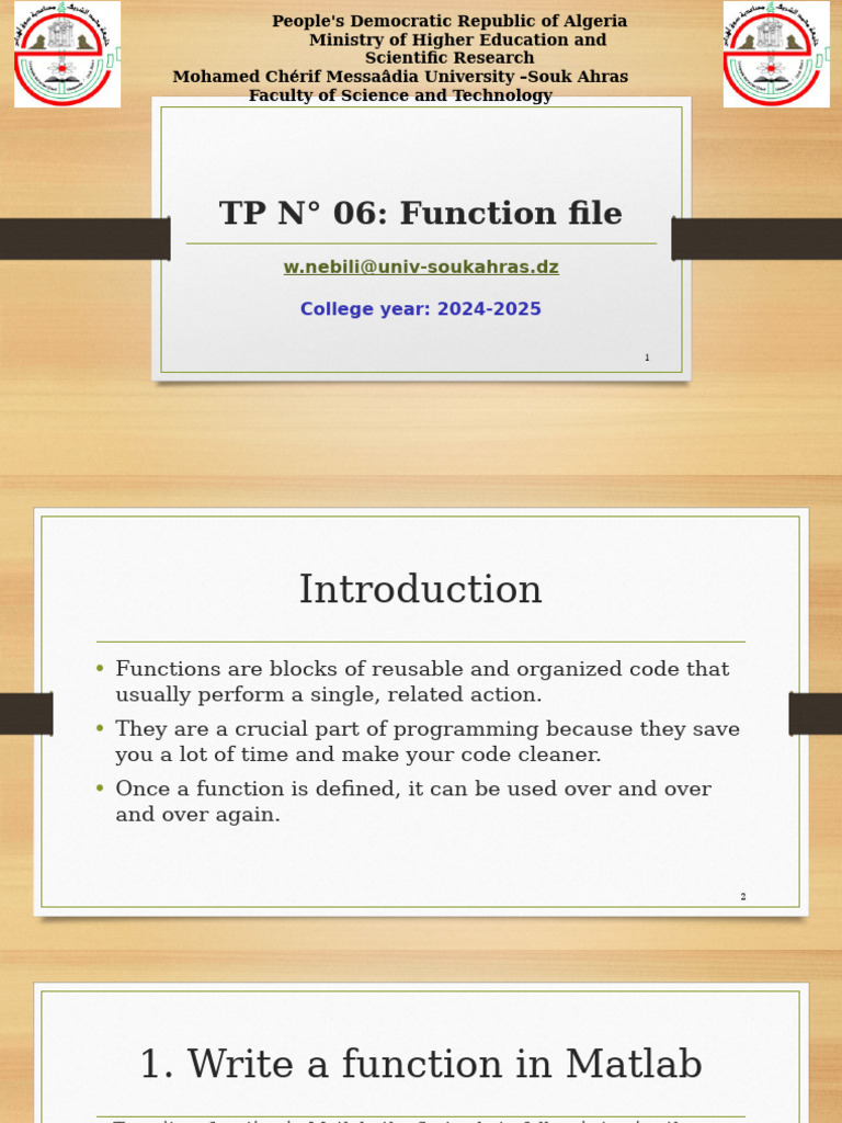 TP N°6 | PDF | Parameter (Computer Programming) | Matlab