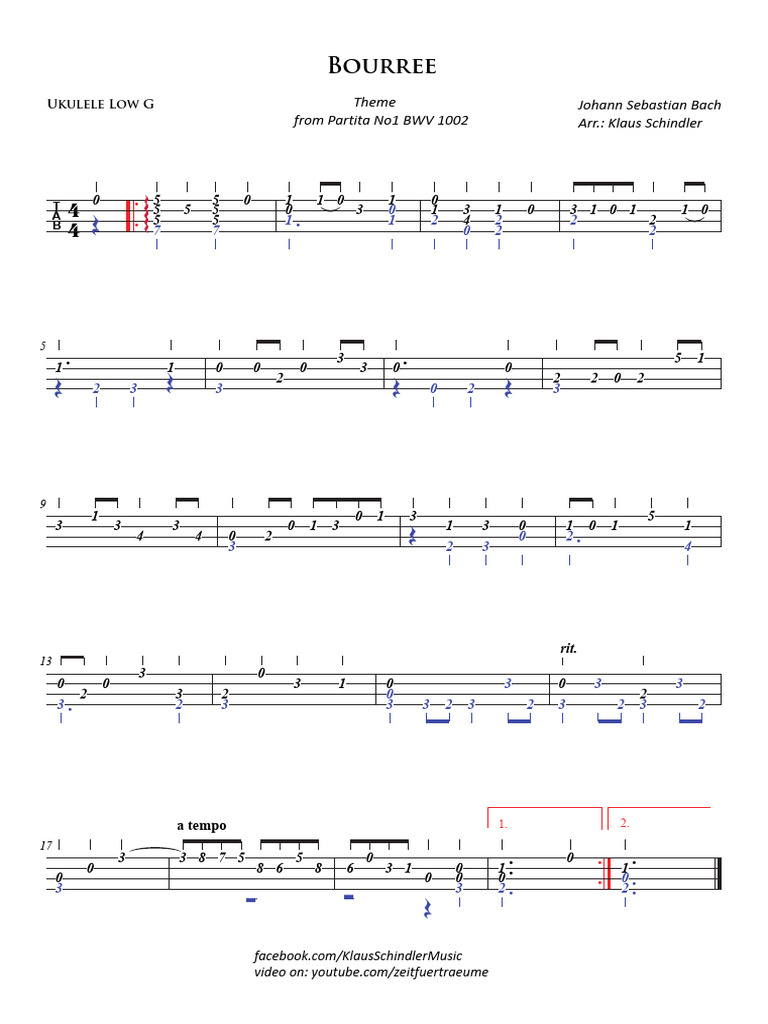 Bach Bourree Thema Partita No1 Ukulele | PDF | Musical Compositions ...