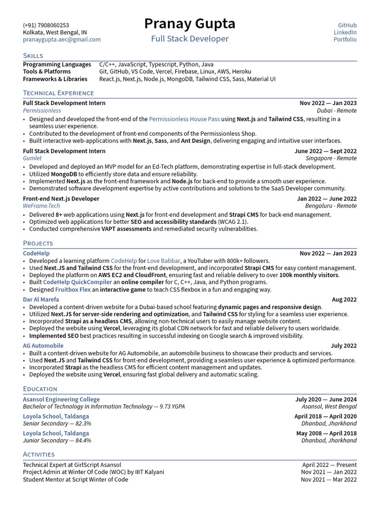 Pranay_Gupta-Resume | PDF | Web Application | Computing