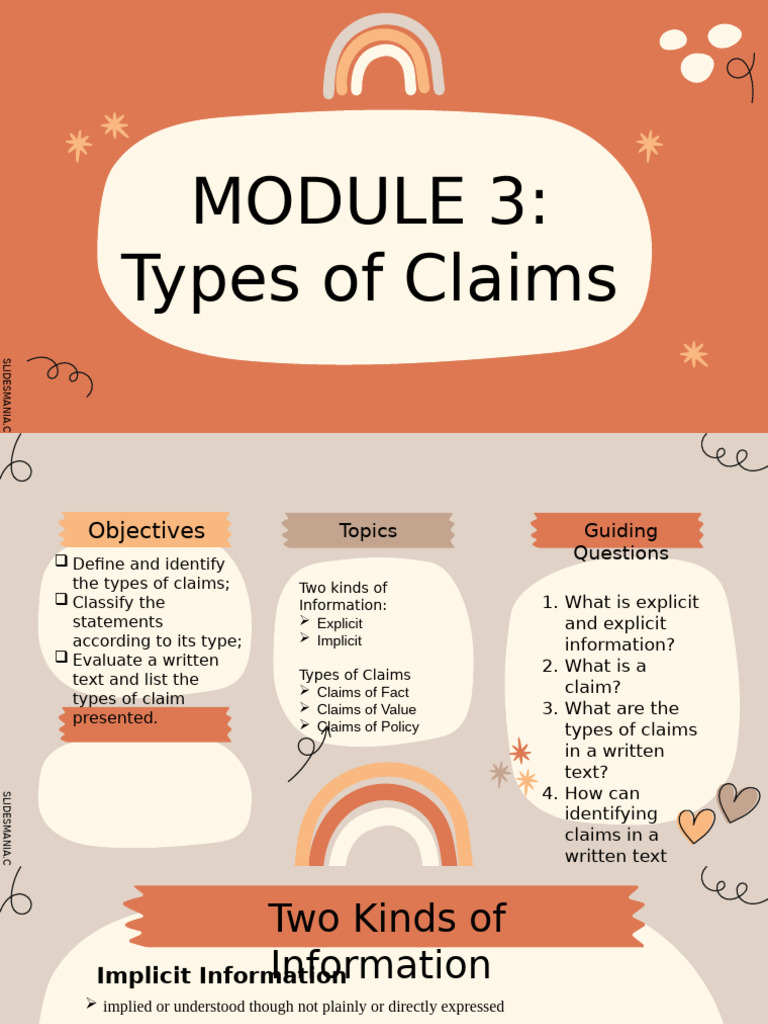 MODULE 3 (MET) Types of Claims | PDF | Information | Aesthetics