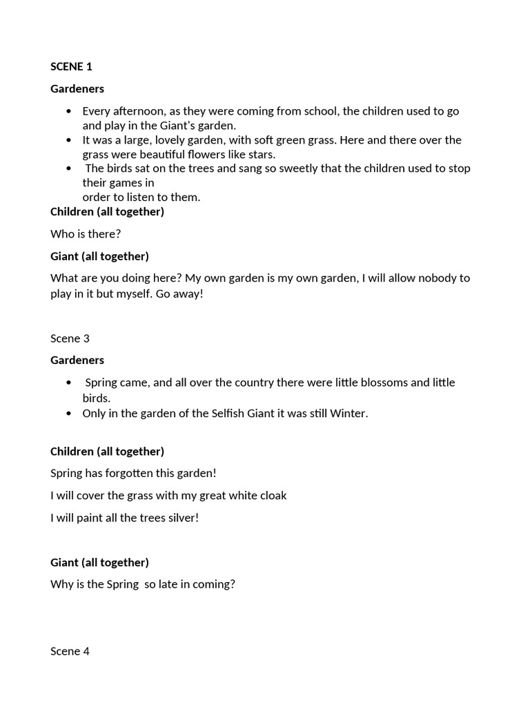 The Selfish Giant Script | PDF