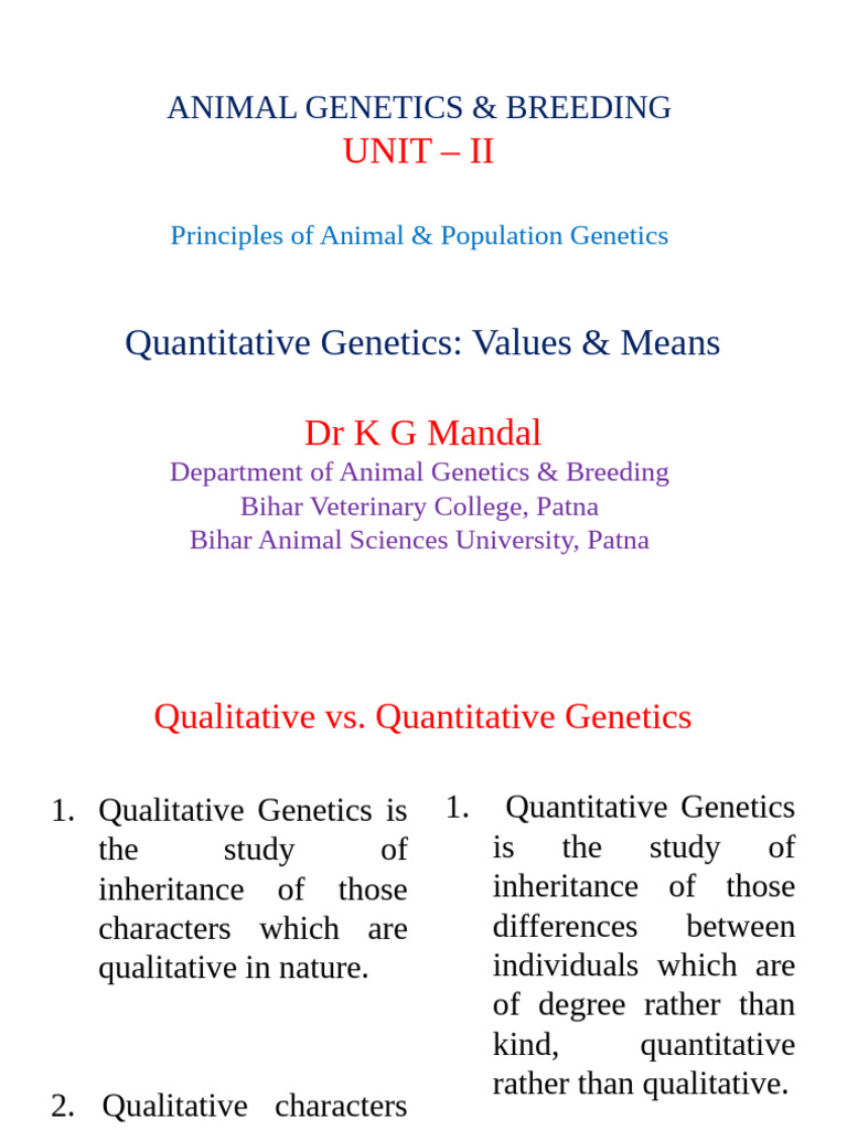 Animal Genetics: Qualitative vs. Quantitative | PDF | Quantitative ...