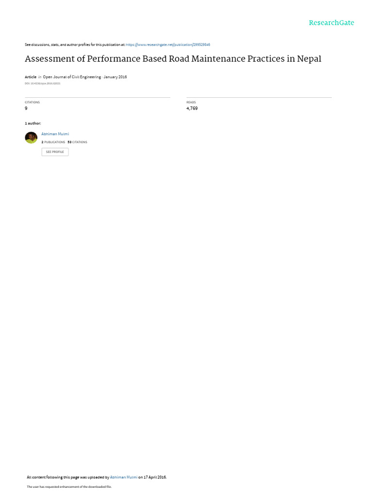 Assessment of Performance Based Road Maintenance Projects in Nepal ...