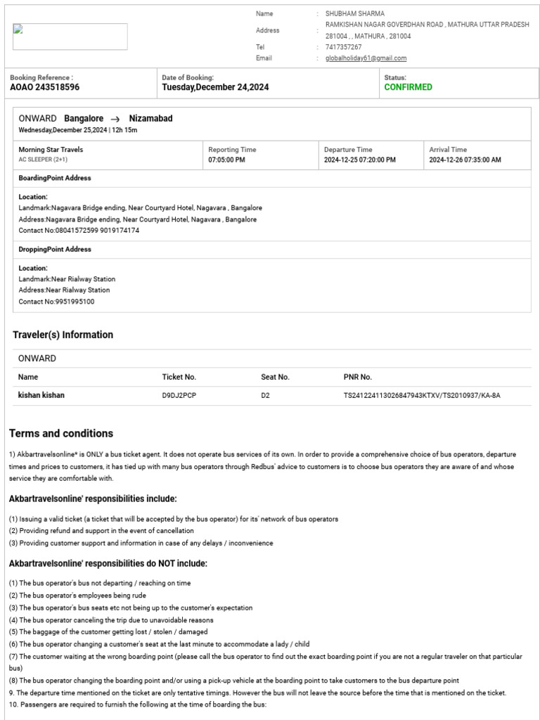 Bus Tkt | PDF | Land Transport | Transport