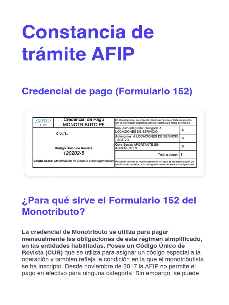 Formulario 152 AFIP Como Completarlo | PDF
