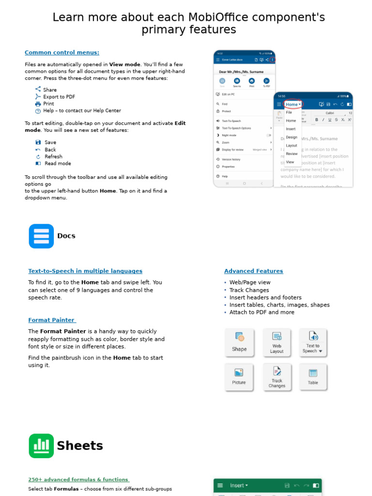 MobiOffice Features Overview | PDF | Software | Computing
