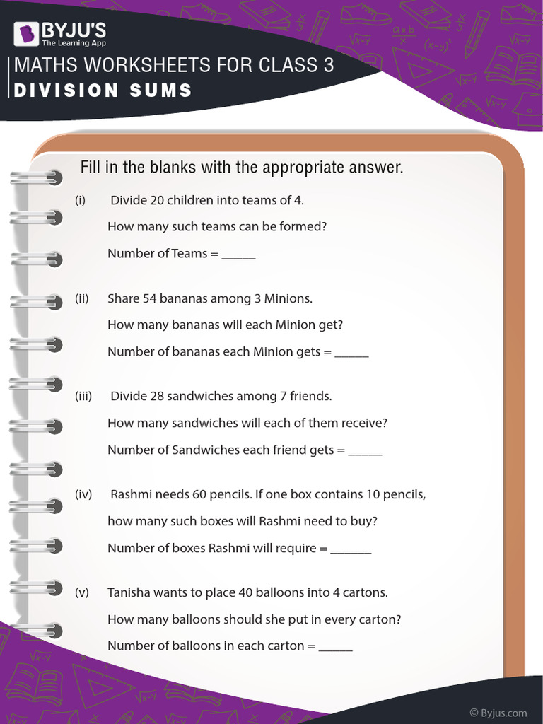 Division Sums For Class 3 Worksheet 3 | PDF