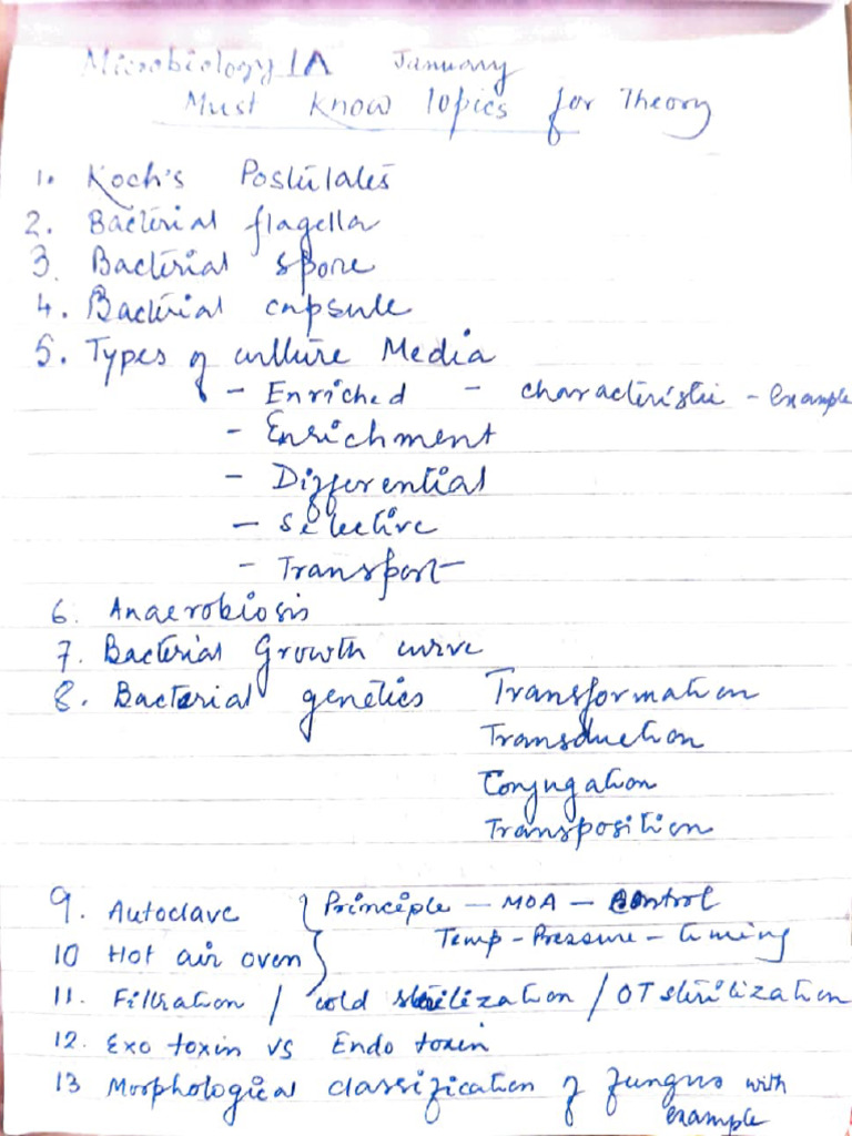 Microbiology Must Know Topics For 1st PCT | PDF