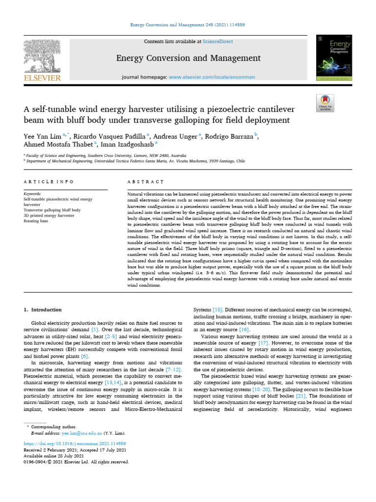 A Self-Tunable Wind Energy Harvester Utilising A Piezoelectric ...
