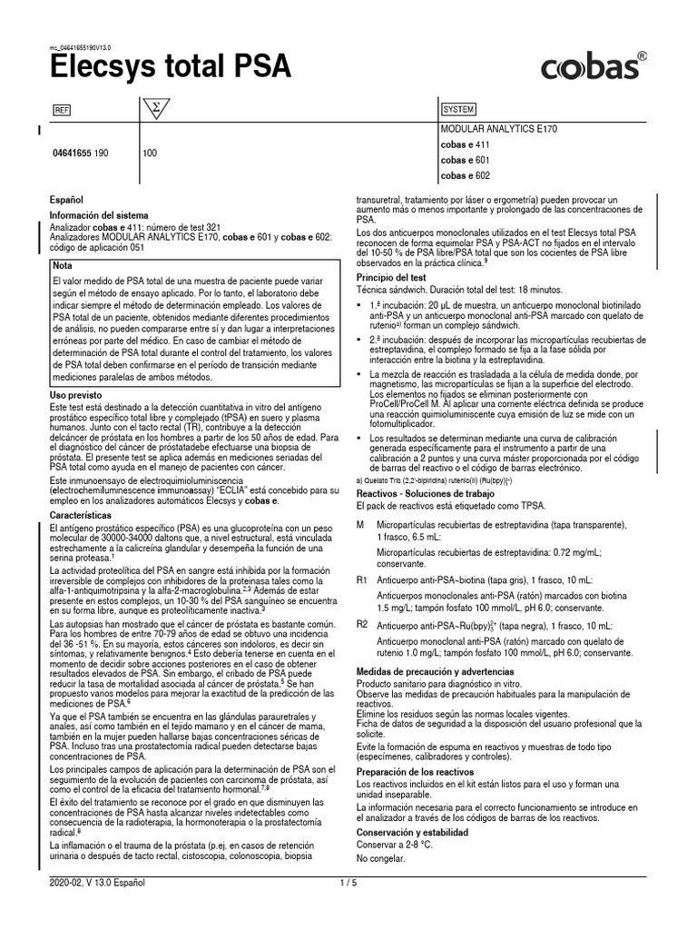 Inserto Psa | PDF | Antígeno específico de la próstata | Cancer de prostata