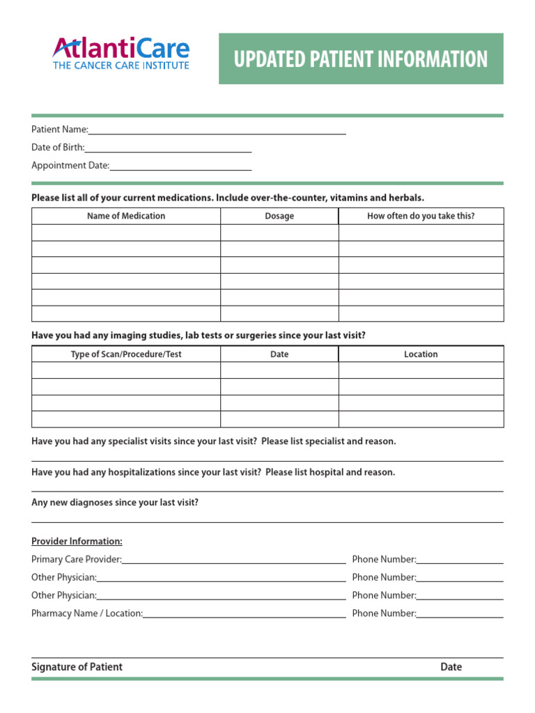 Updated Patient Information Form | PDF