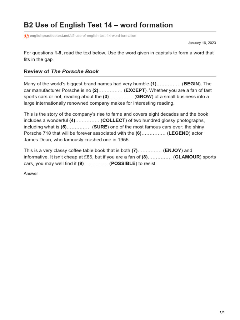 englishpracticetest.net-B2 Use of English Test 14 word formation | PDF