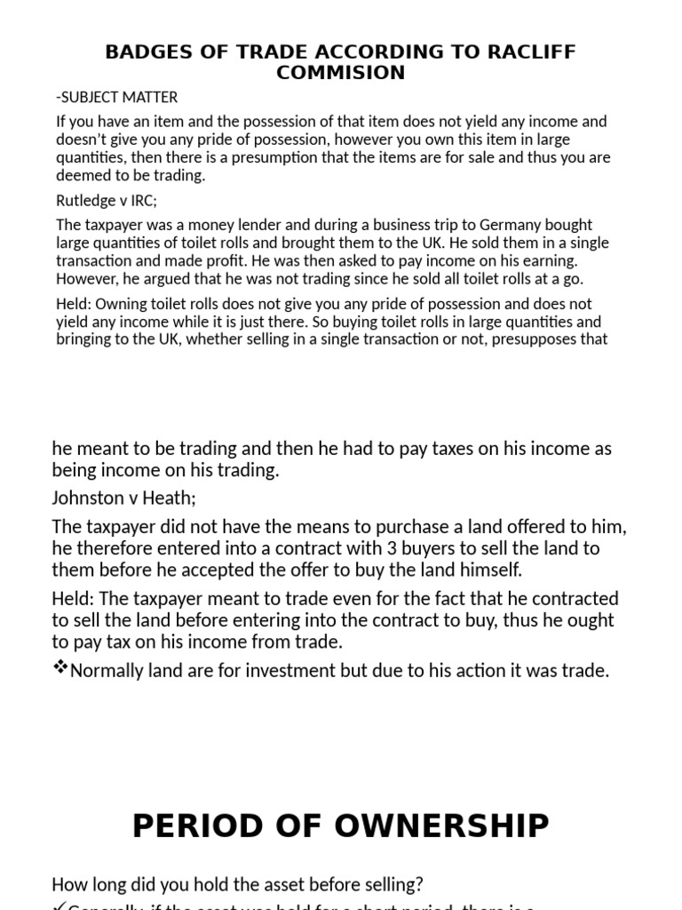 Badges of Trade: Insights from Racliff | PDF | Taxes | Taxpayer
