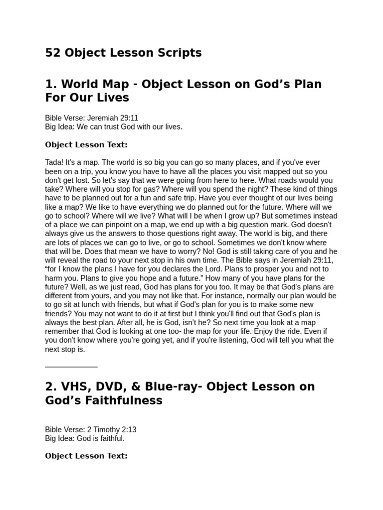 52 Object Lesson Scripts | PDF | Jesus | Salvation